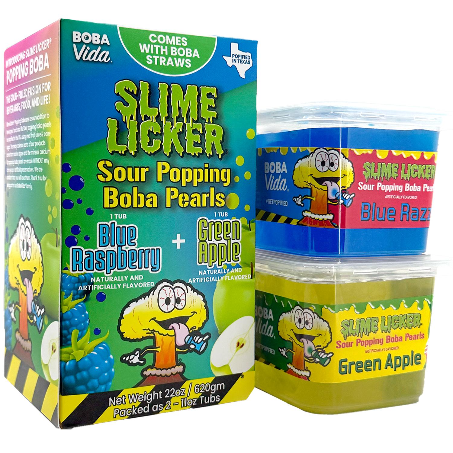 Slime Licker by BobaVida Blue Raspberry & Green Apple Sour Popping Bob ...